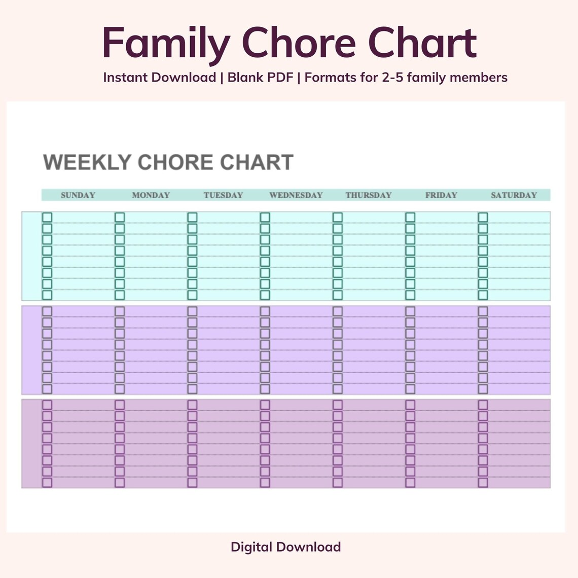 Family Chore Chart | Kids Chore Chart | PDF | Printable | Downloadable ...