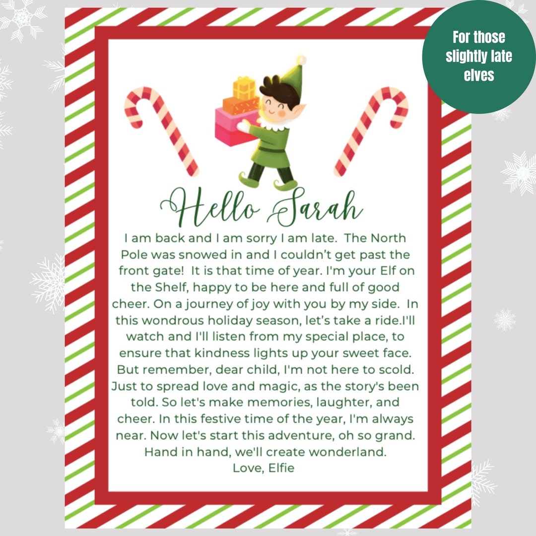 EDITABLE Elf on the Shelf late Arrival Letter Late - Etsy Canada