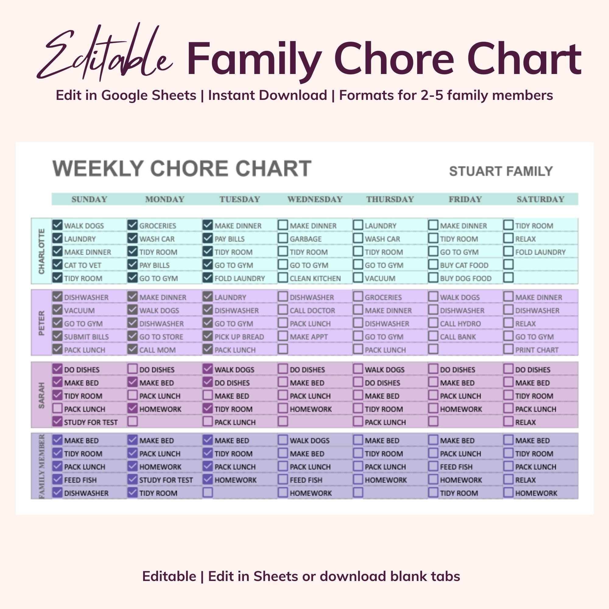Kids Chore Chart | Responsibility Chart | EDITABLE With Google Sheets ...