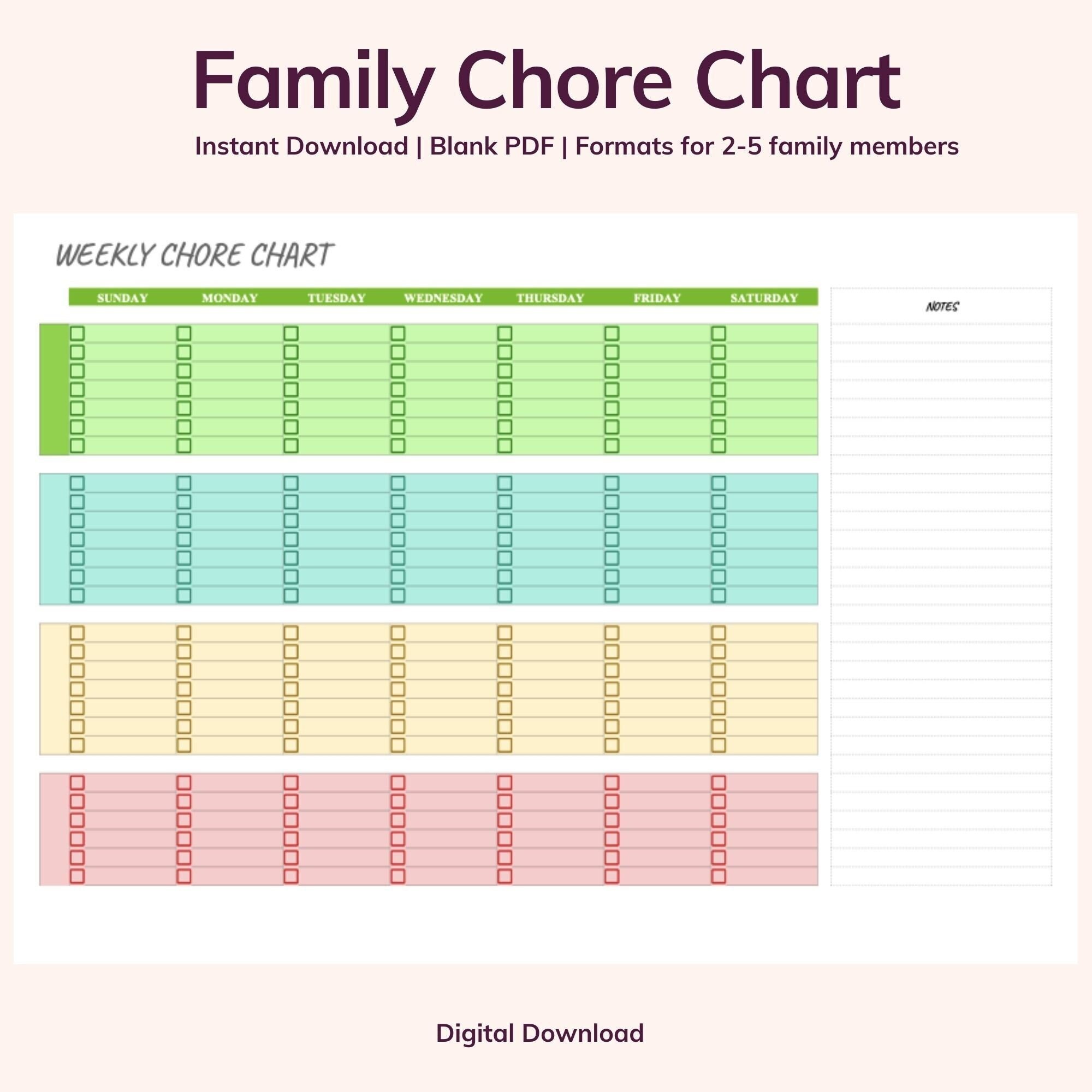 Family Chore Chart Kids Chore Chart PDF Easy to Use Downloadable ...