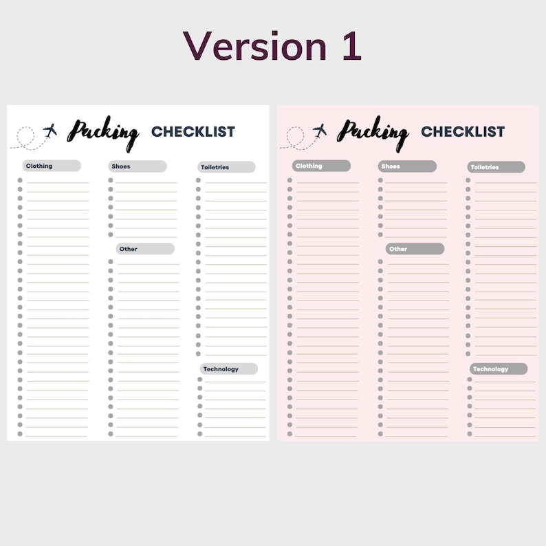 Travel Packing List | Travel Checklist | PDF | Printable | 2 Versions ...