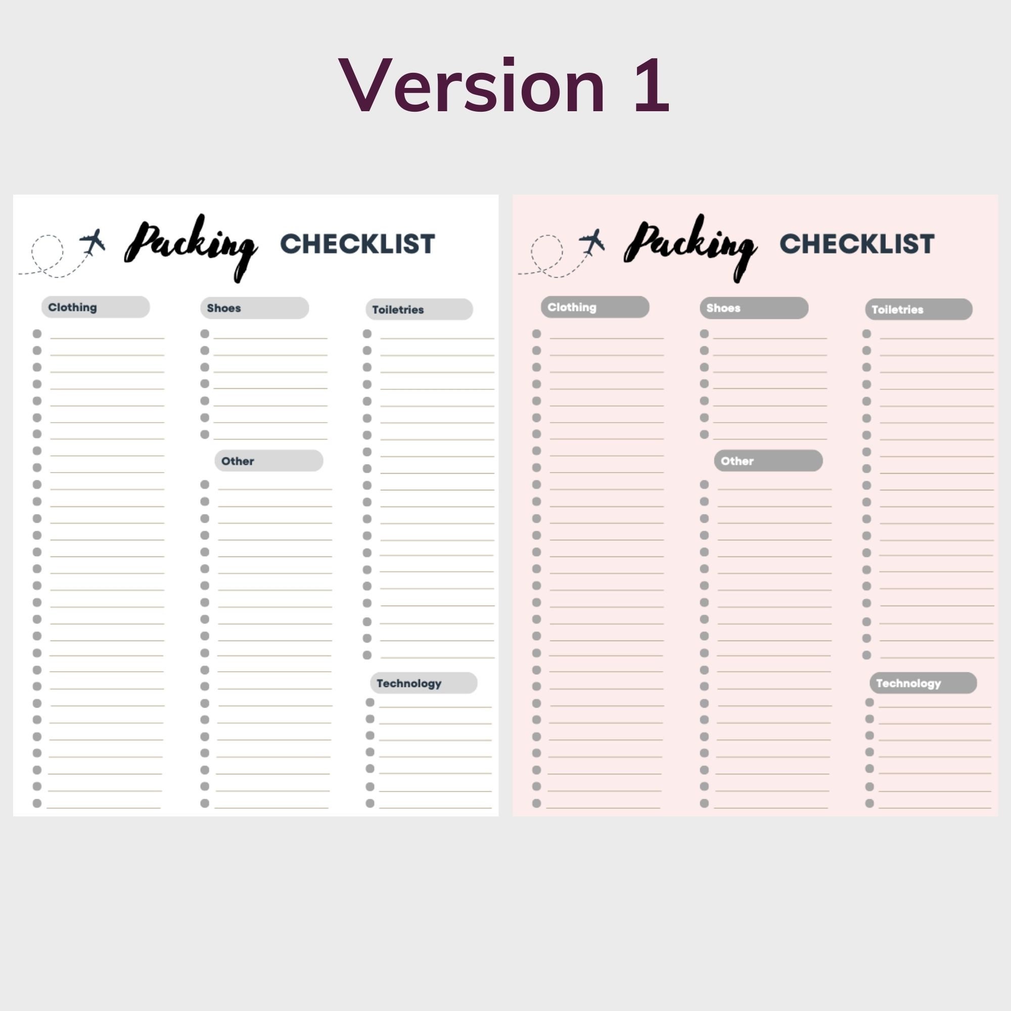 Travel Packing List | Travel Checklist | PDF | Printable | 2 Versions ...