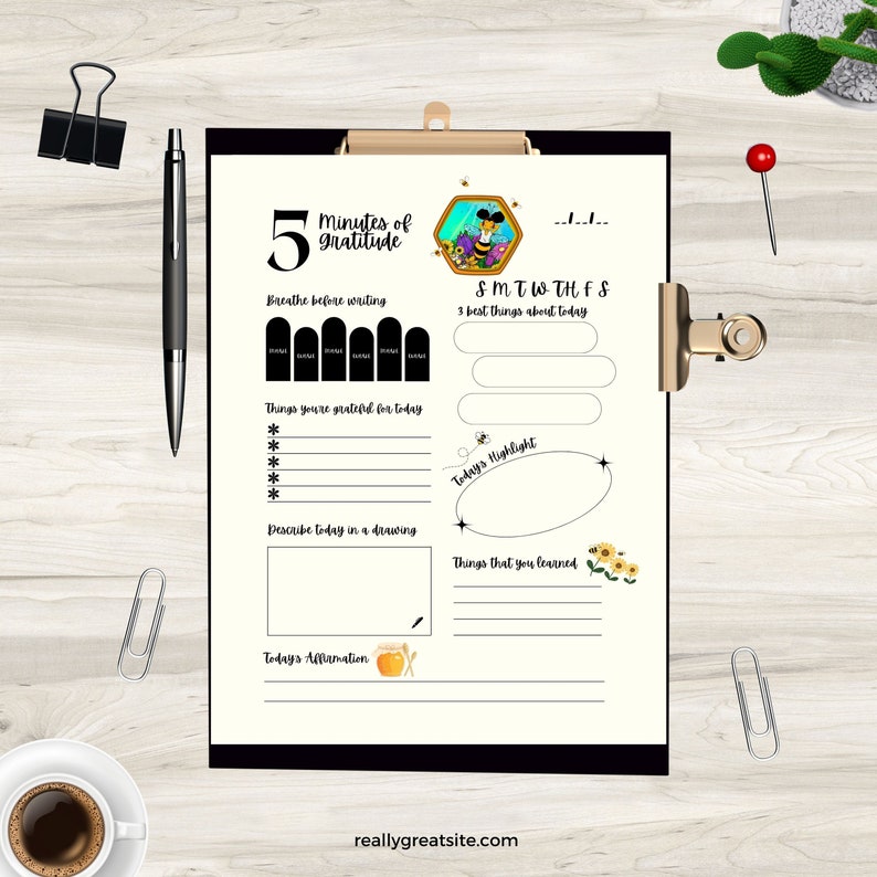Bumble Bee Daily Gratitude Printable Journal Sheet for Kids - Etsy
