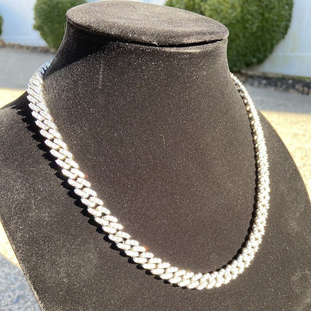 Mens Moissanite Miami Cuban Link Chain Necklace, Moissanite Curved Link ...