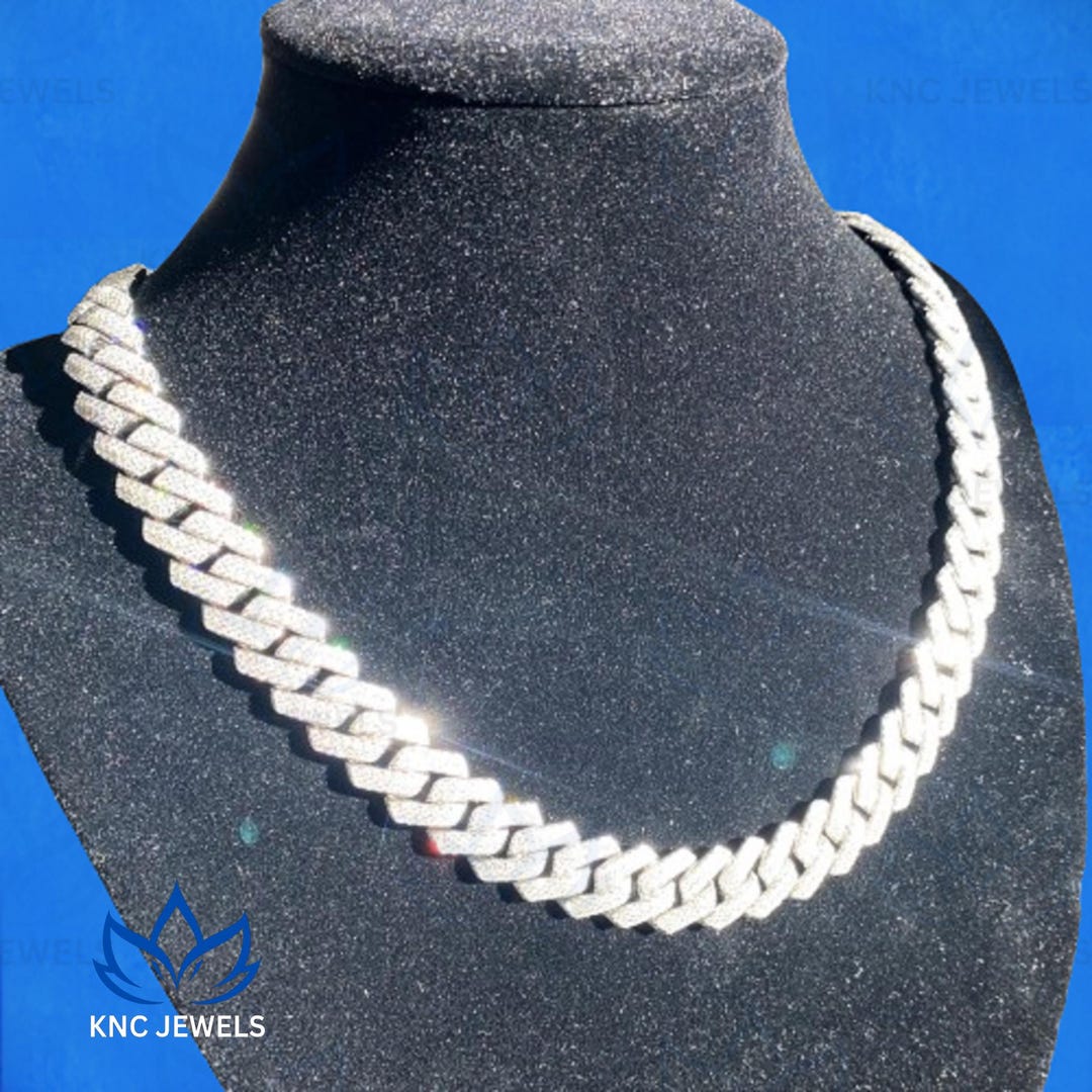 Lab Grown Diamond Cuban Link Necklace: Iced Out 925 Silver Unisex Chain ...