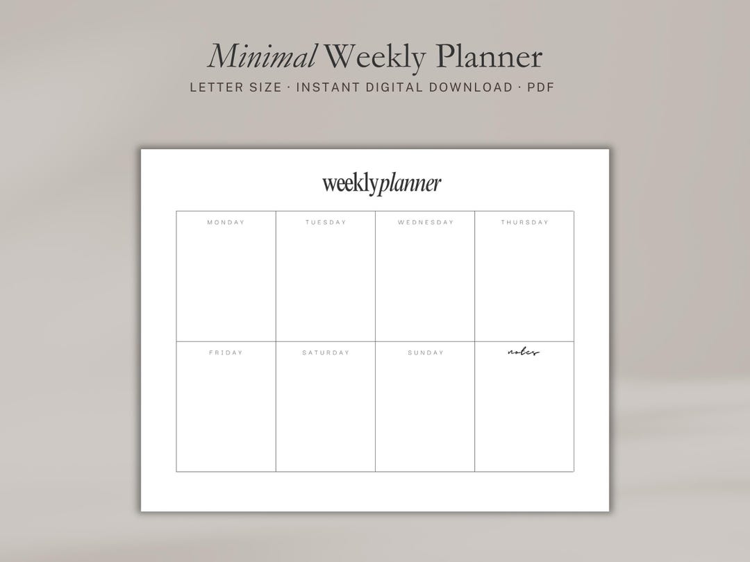 Weekly Planner Grid Printable | Planner Insert | Minimal Planner Insert ...