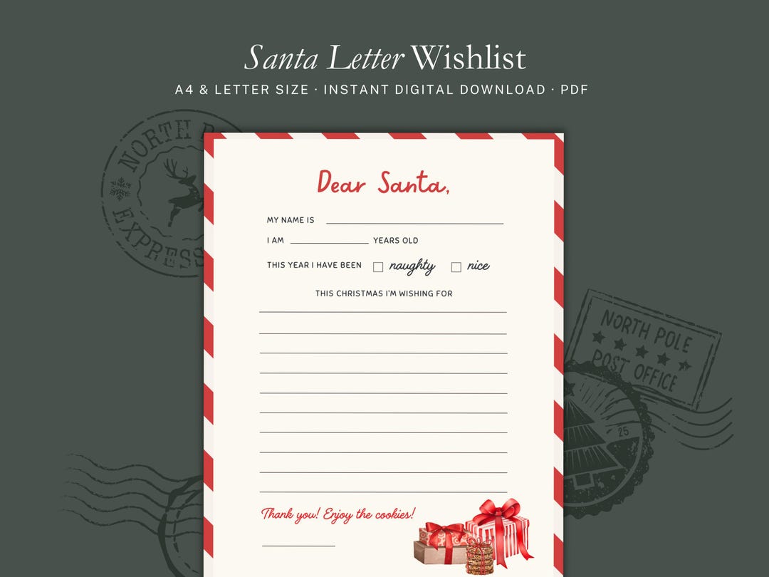 Santa Wishlist Letter | Printable Christmas Wish List (digital Download ...