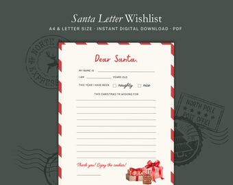 Personalized Kids Christmas Wishlist Digital Download, Red Christmas ...