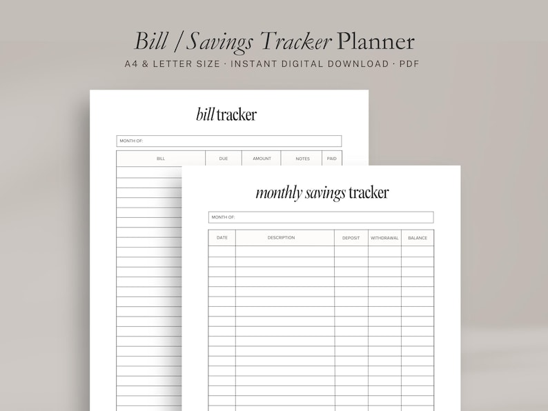 Monthly Bill & Savings Tracker | Printable Planner (PDF) - Etsy