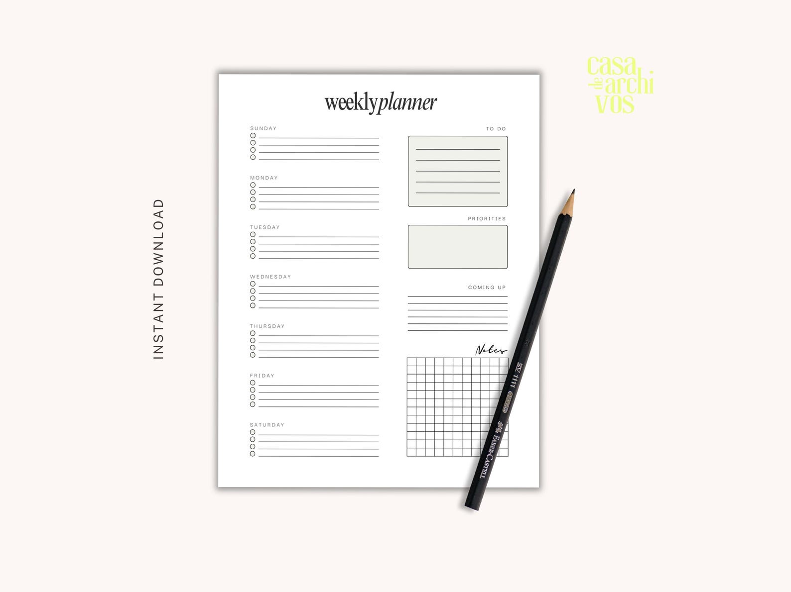 Minimal Weekly Planner Printable | A4, Letter Size (digital Download ...