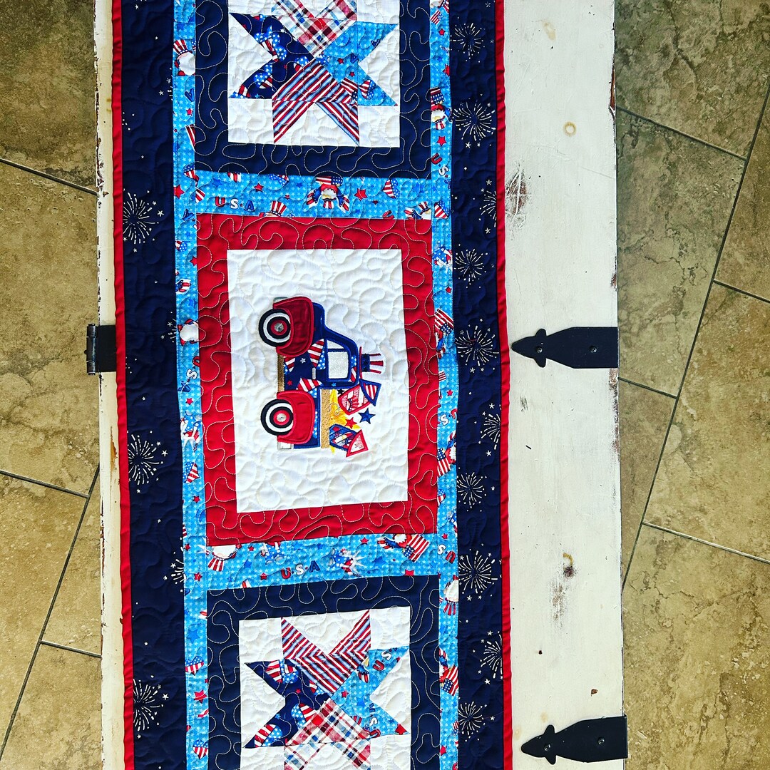 Red, White and Blue Gnome and Truck Table Runner - Etsy