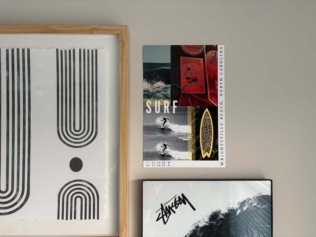 Surf Wrightsville Beach Collage Poster - Retro Surf Print - Etsy