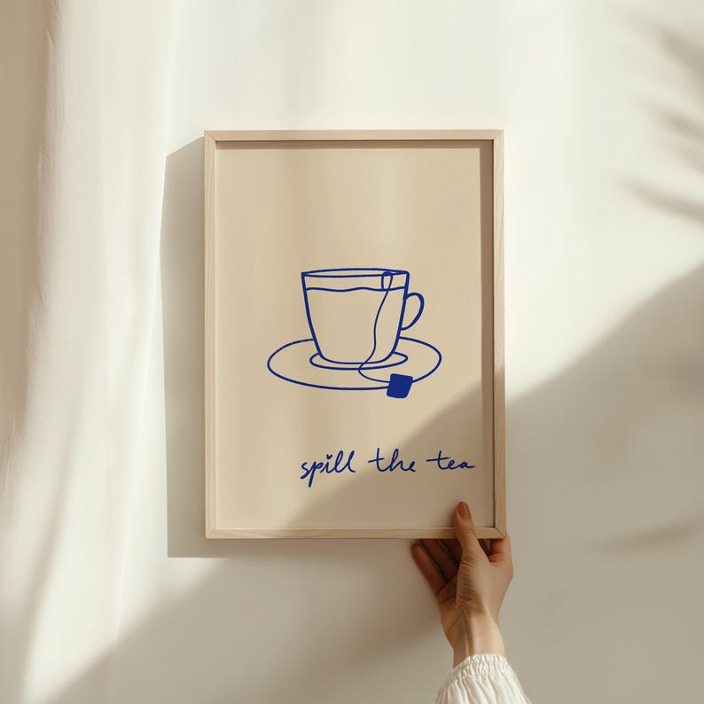 Spill the Tea Wall Art, Digital Download Handwritten Food Poster, Retro ...