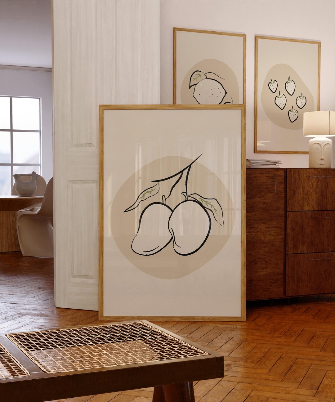 Mangoes Fruit Line Art Printable, Black & Beige Food Wall Decor, Modern ...