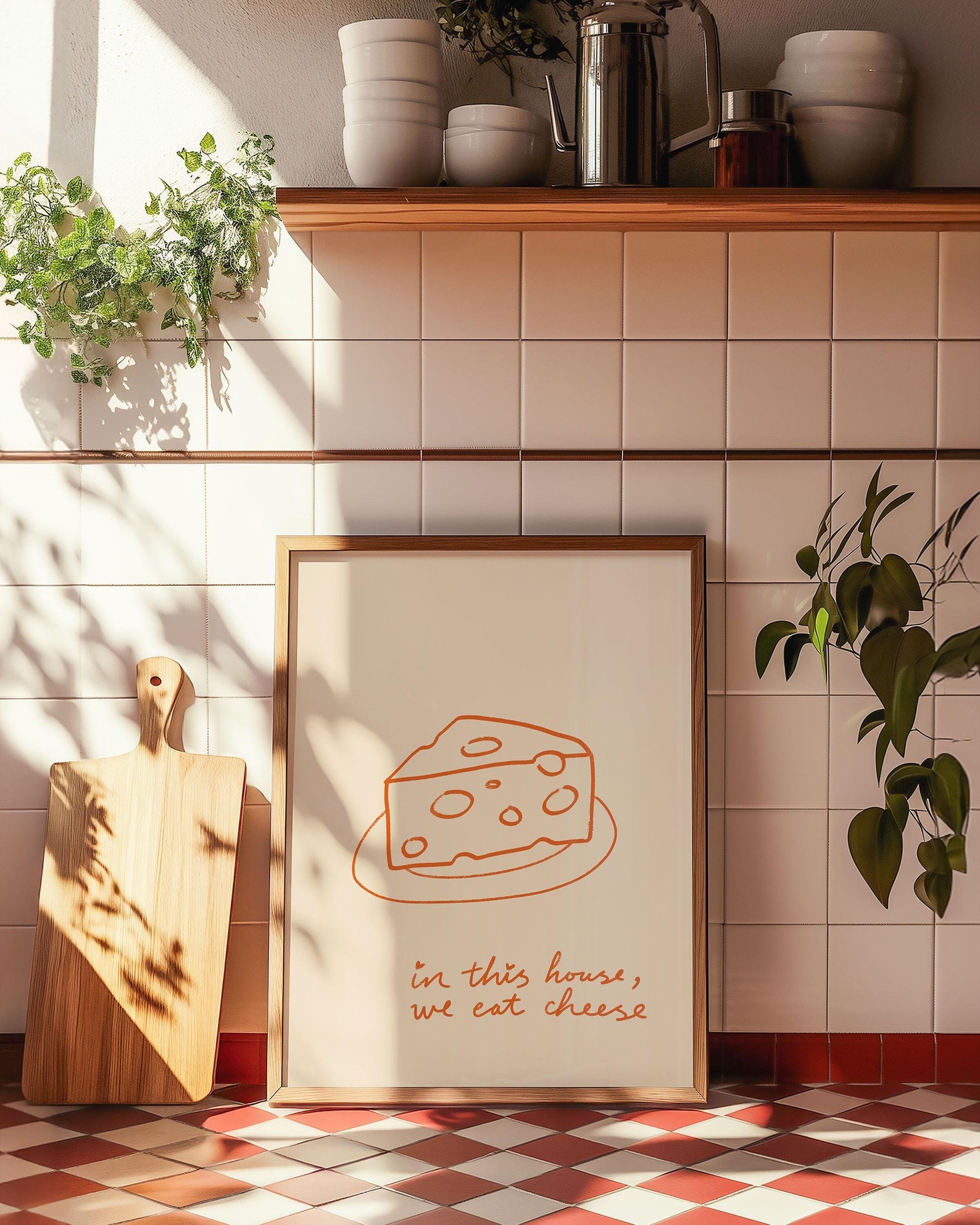 In This House We Eat Cheese, Digital Download Orange Food Poster, Retro ...