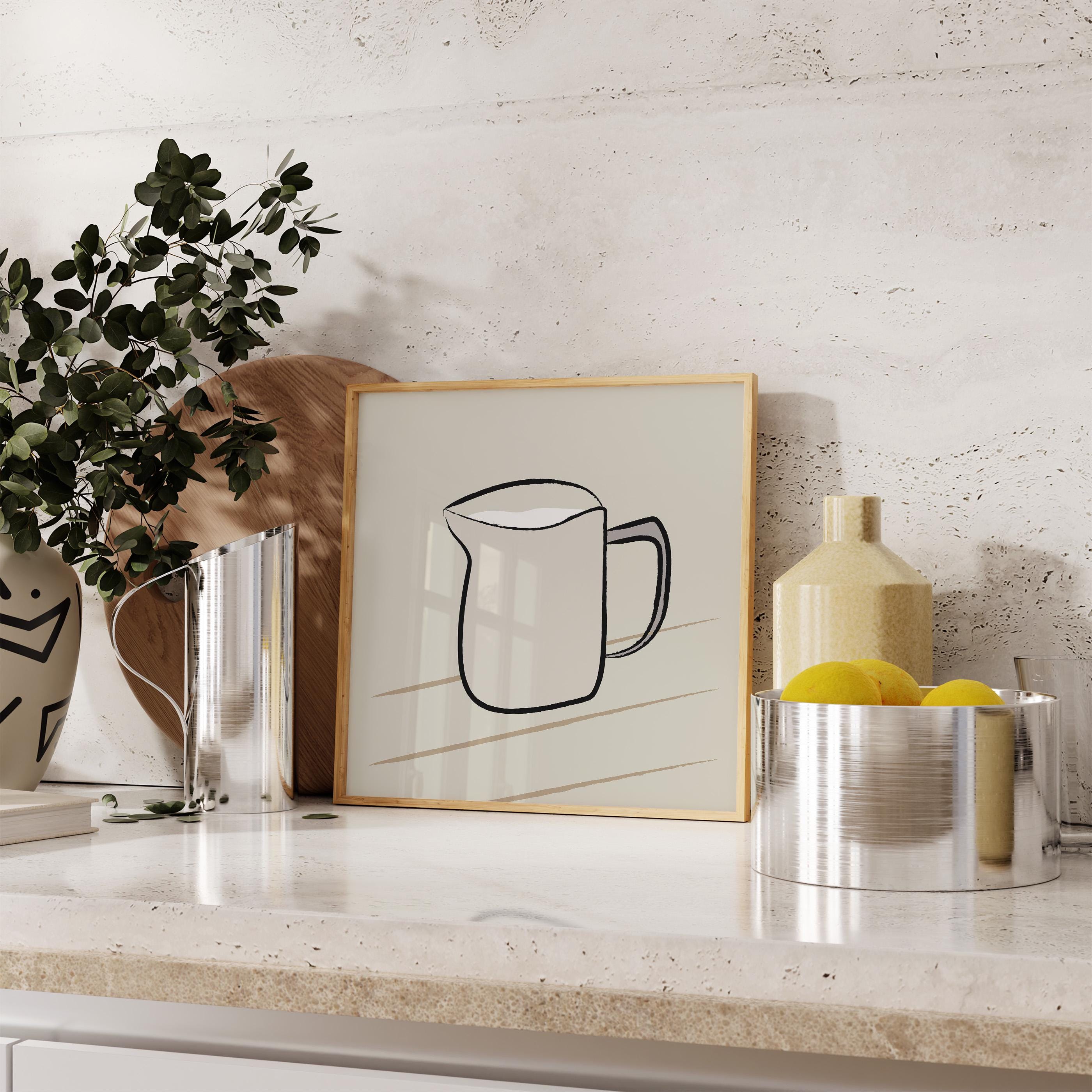Milk Pitcher Square Wall Art Printable, Minimalist Black Beige Line Art ...