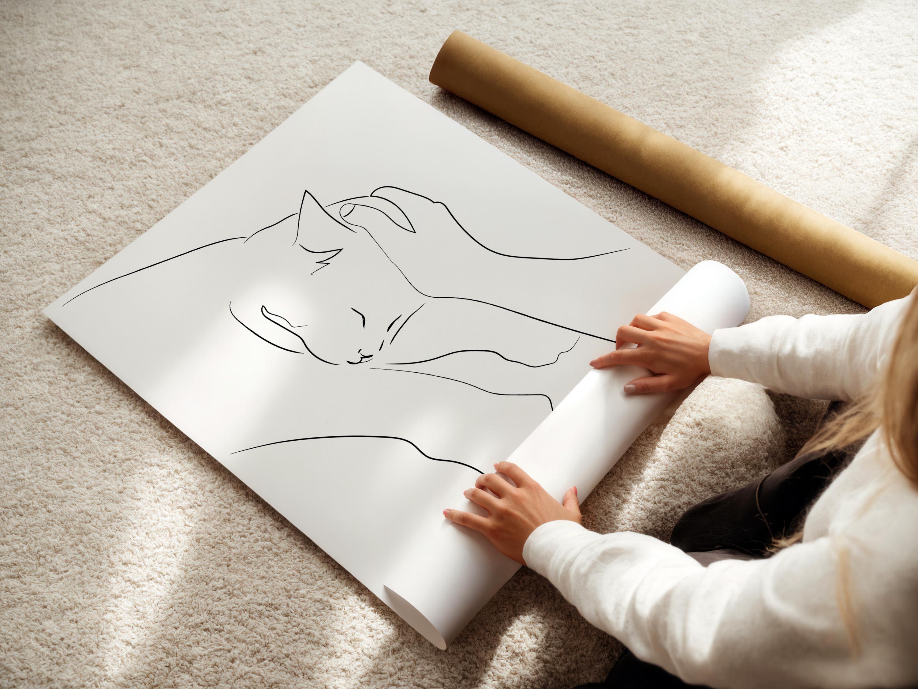 Minimalist Cat Line Art Print • Downloadable Art • Feline Decor ...