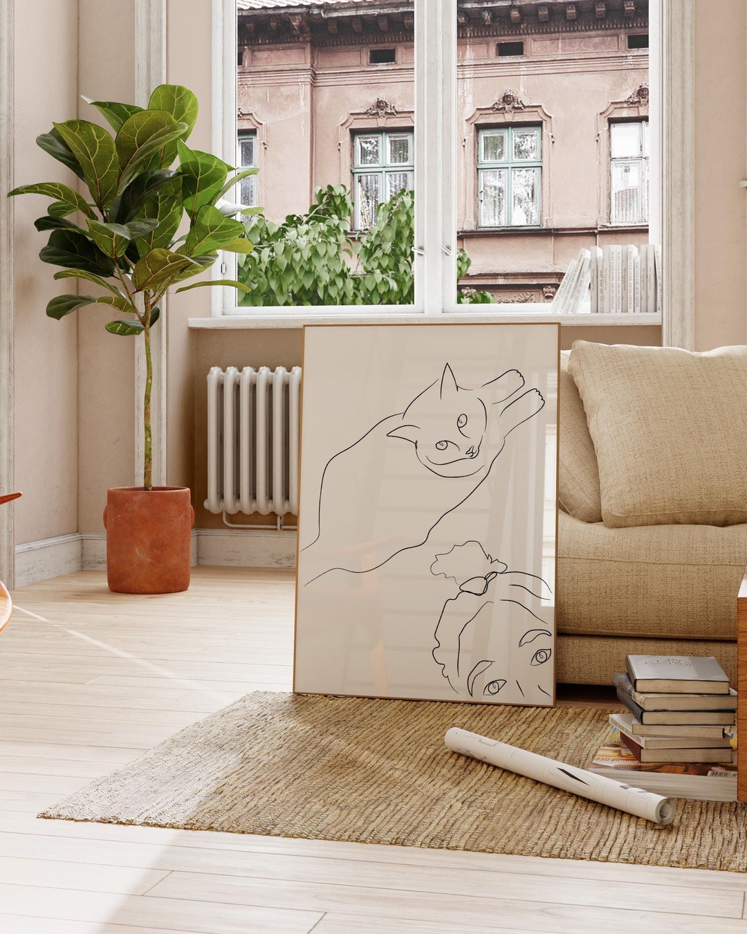 Cat Line Drawing Digital Download, Neutral Feline Line Art Print ...