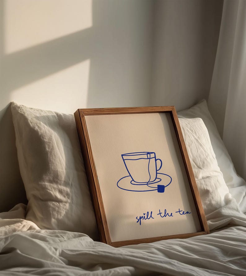 Spill the Tea Wall Art, Digital Download Handwritten Food Poster, Retro ...
