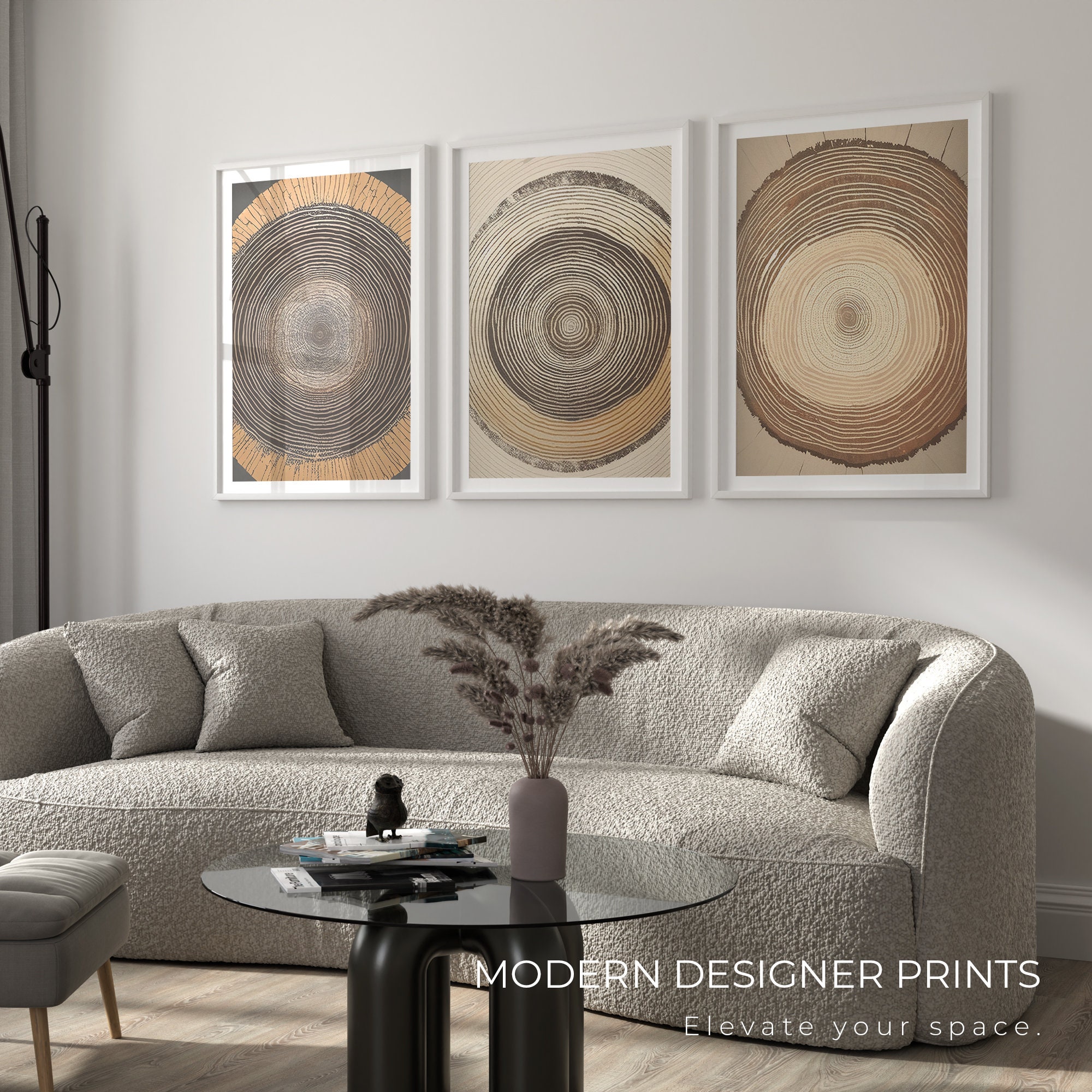 Set of 3 | Tree Rings Print | Beige Tree Print | Pine Tree Ring ...