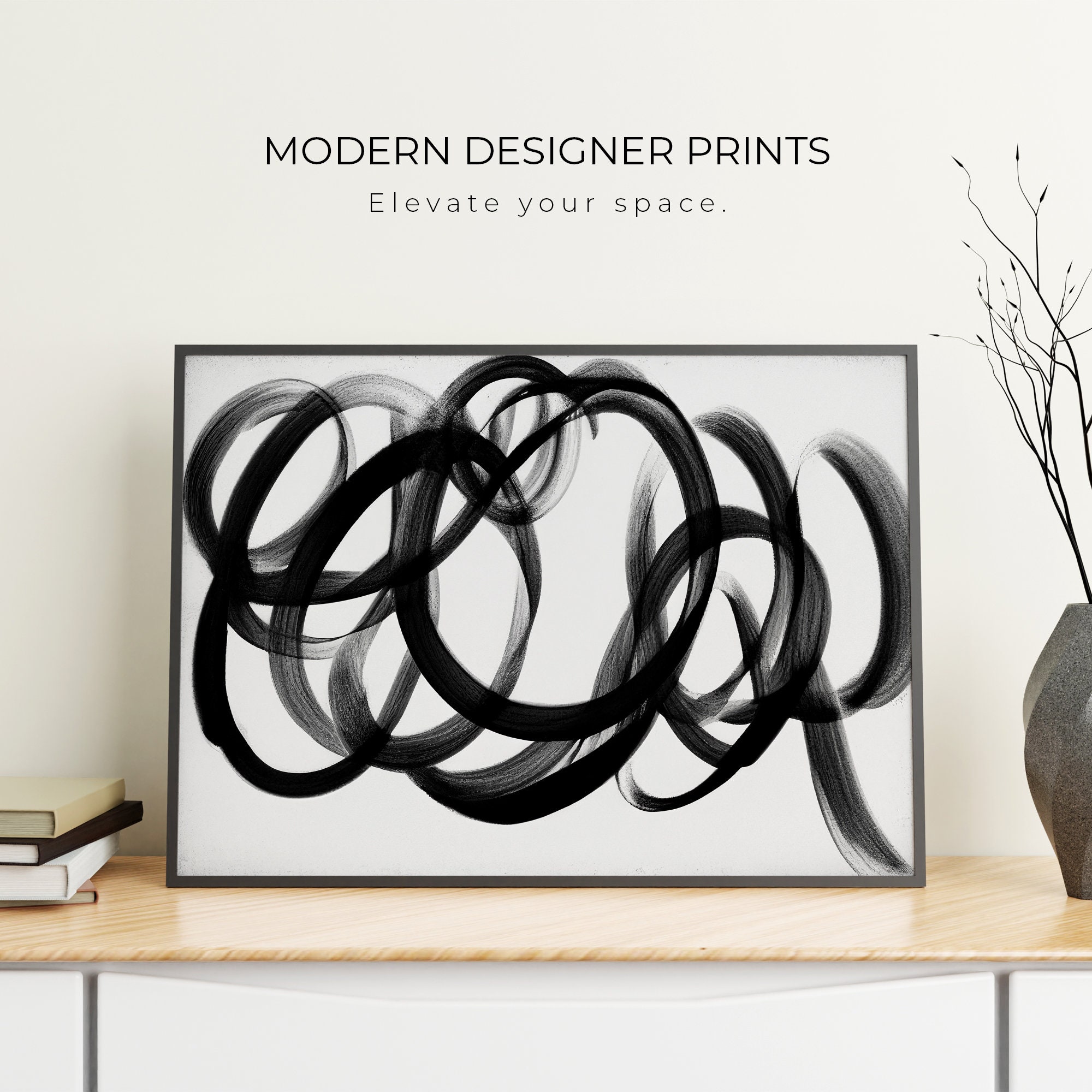 Black Lines Black Abstract Art Print Abstract Wall Art Minimal Print ...