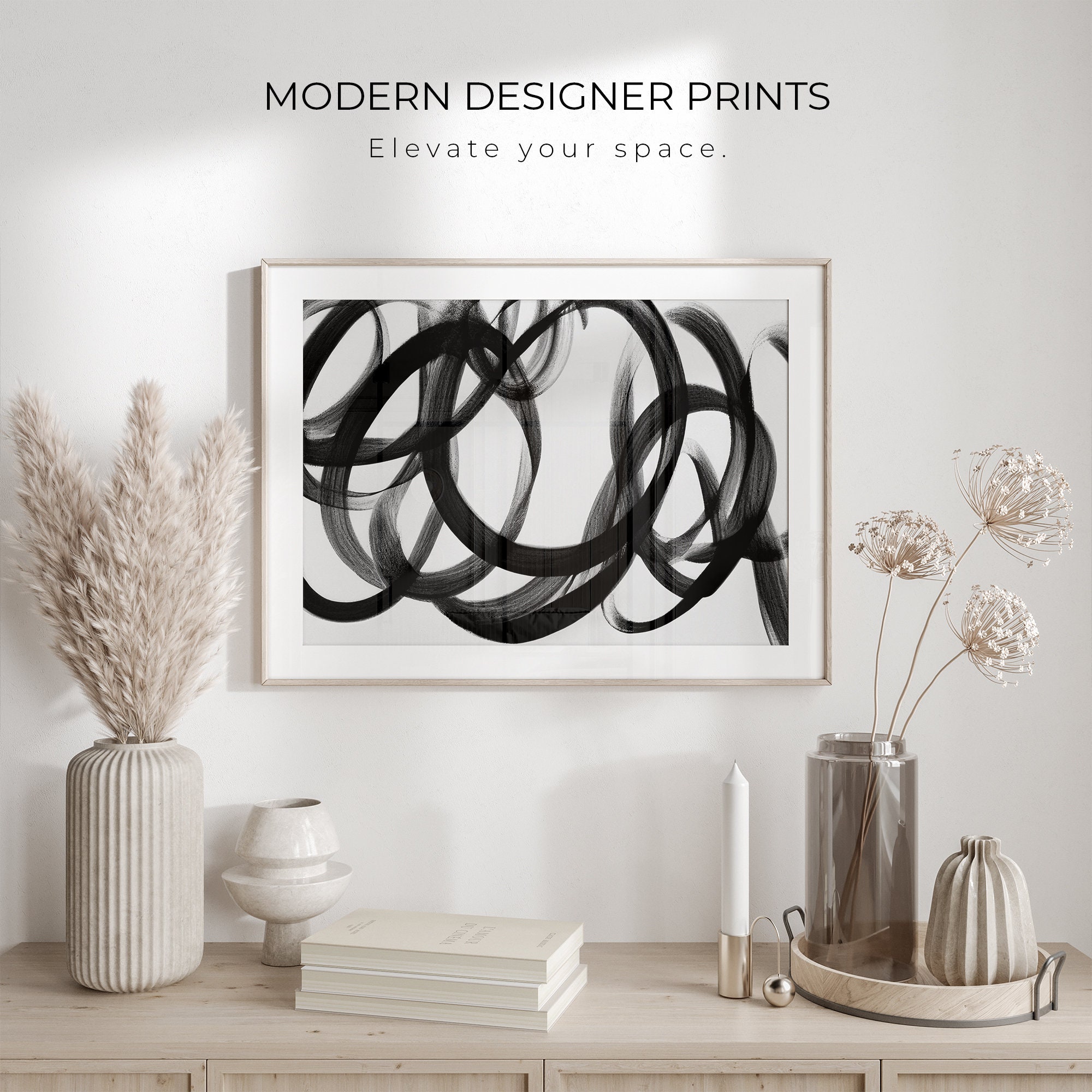 Black Lines Black Abstract Art Print Abstract Wall Art Minimal Print ...