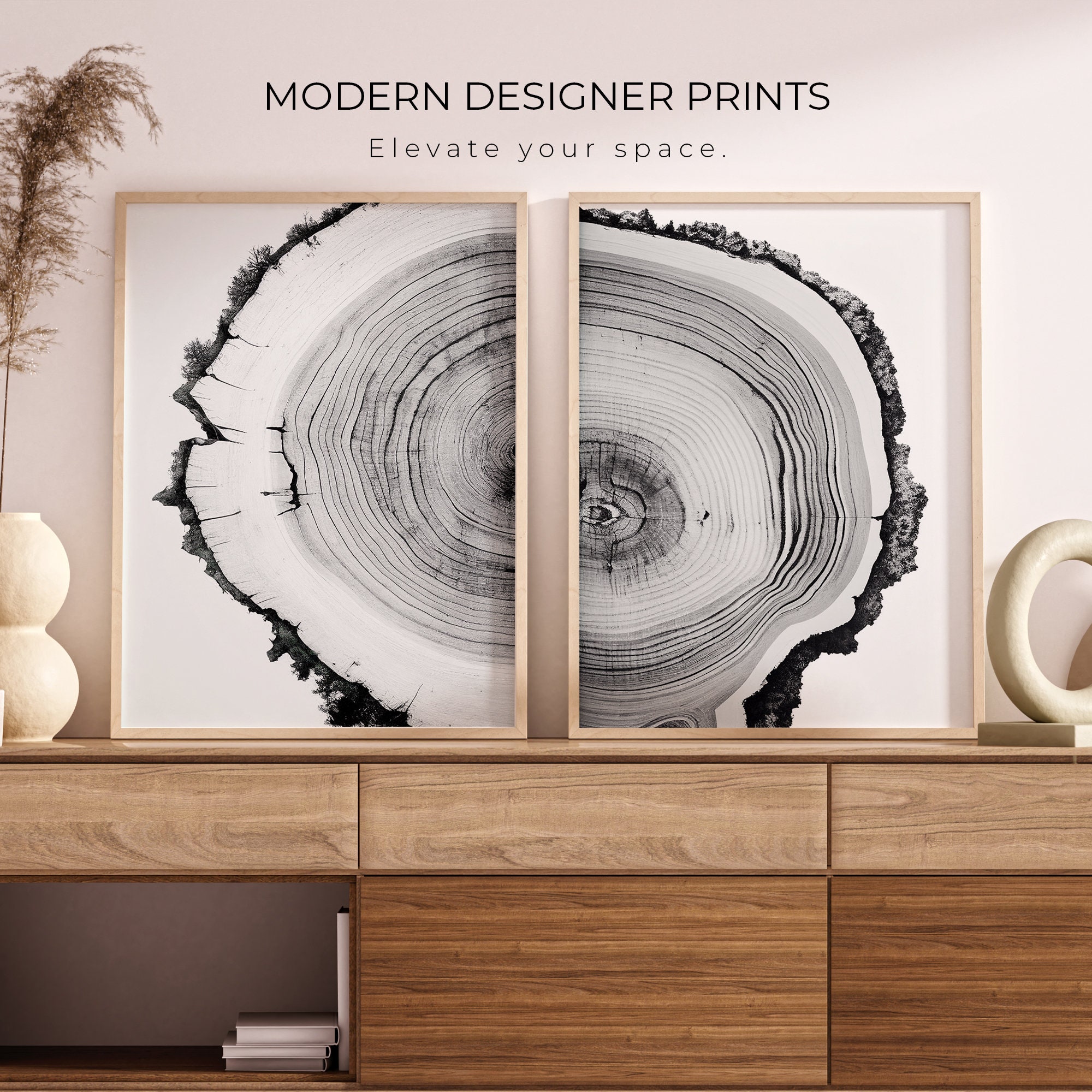 Set of 2 Tree Rings Print Black and White Tree Print Pine Tree Ring ...