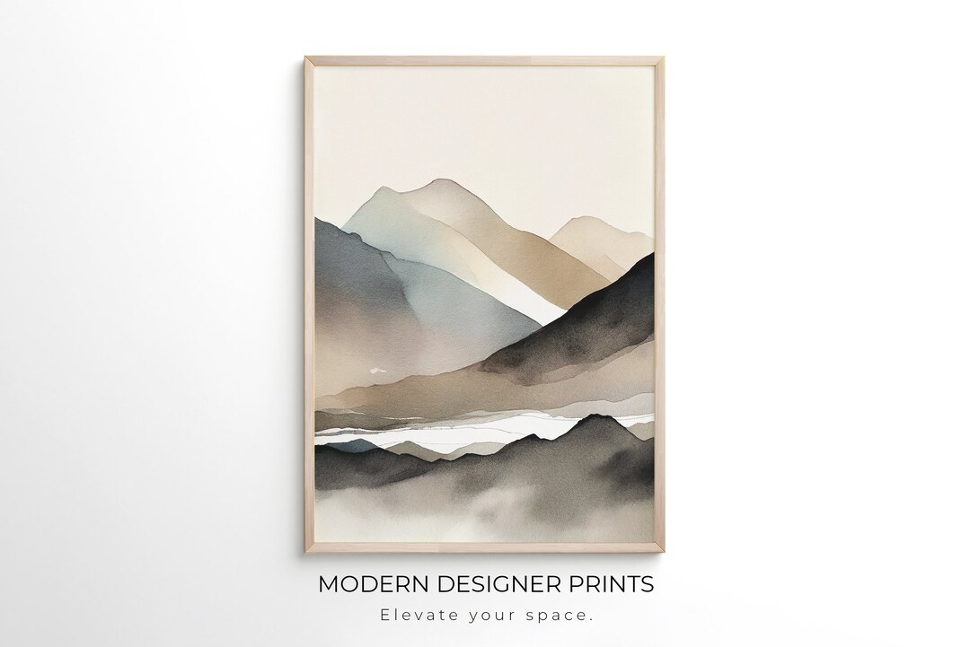 Black Beige Abstract Mountain | Mountain Wall Art Print | Mountain ...