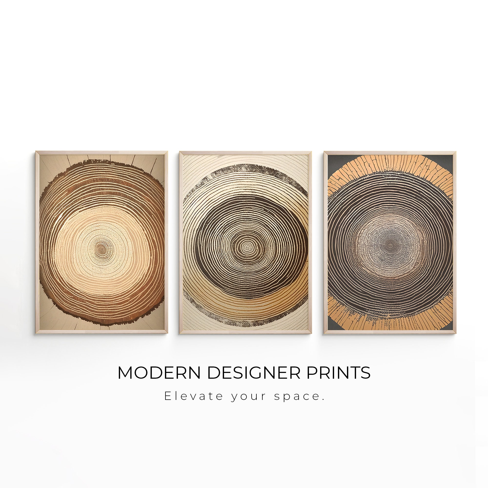 Set of 3 Tree Rings Print Beige Tree Print Pine Tree - Etsy