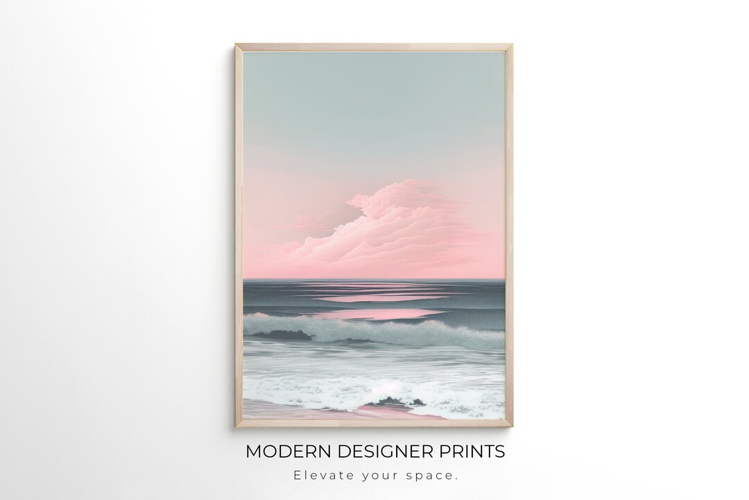 Pastel Ocean Print Coastal Wall Decor Pink Print Tropical Ocean Beach ...