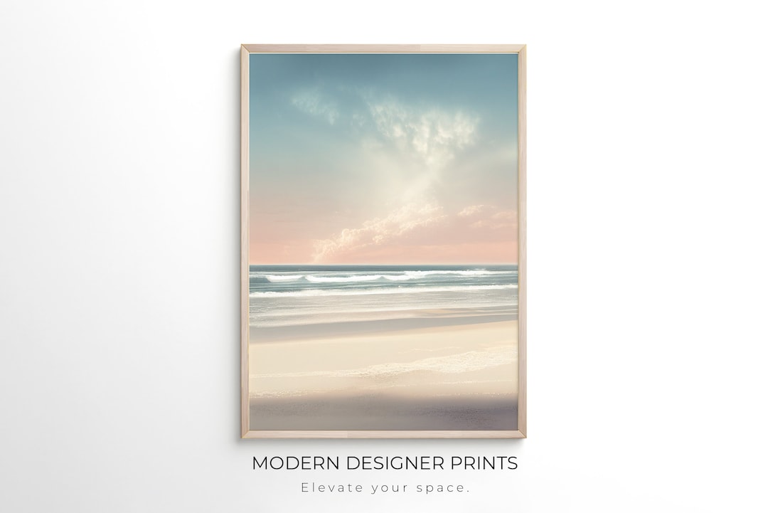 Pastel Ocean Print Coastal Wall Decor Pink Print Tropical Ocean Beach ...