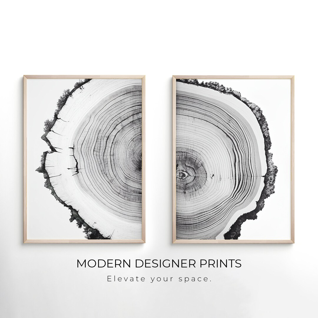Set of 2 | Tree Rings Print | Black and White Tree Print | Pine Tree ...