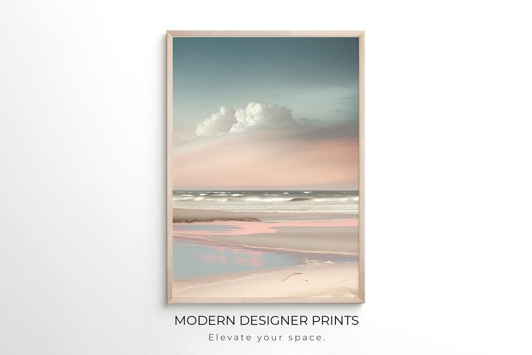 Pastel Ocean Print Coastal Wall Decor Pink Print Tropical Ocean Beach ...