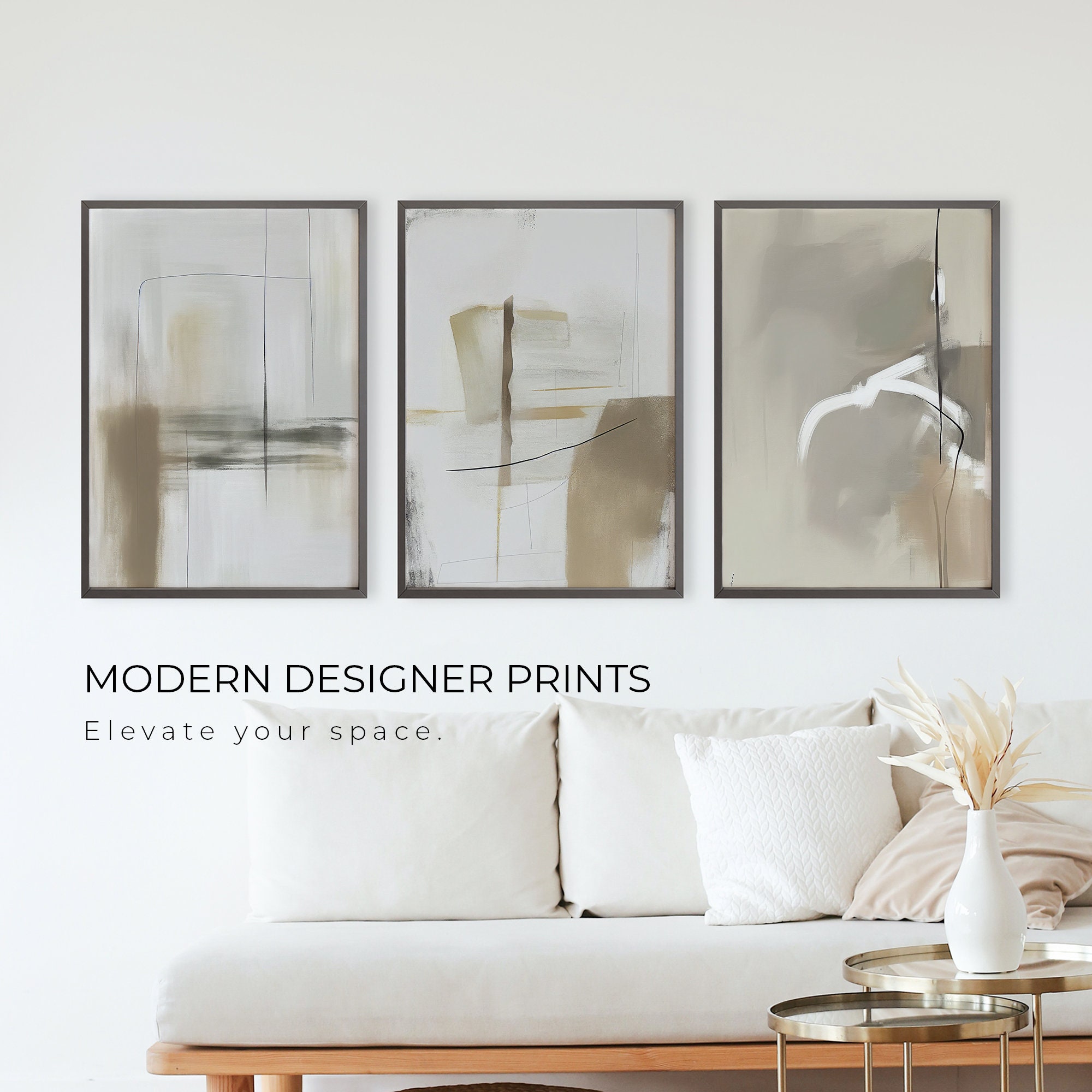 Set of 3 Modern Art Simple Neutral Wall Art Pastel Nordic Prints Simple ...