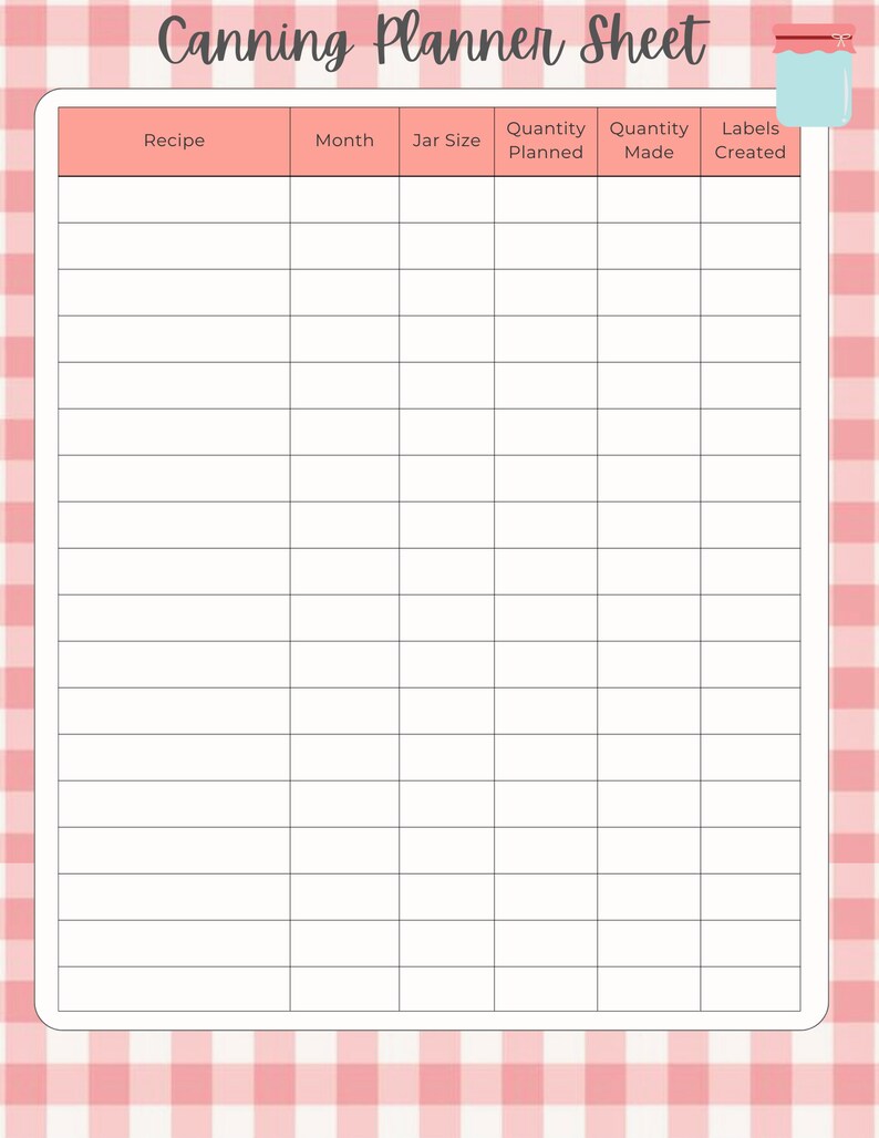 Printable Canning Planner Canning Log Food Preservation Log Canning ...