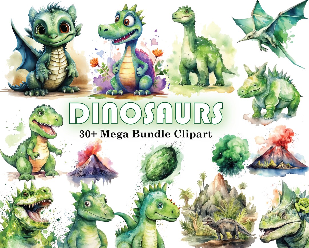 Watercolor Dinosaurs Clipart Cute Baby Dinosaurs Different - Etsy Australia