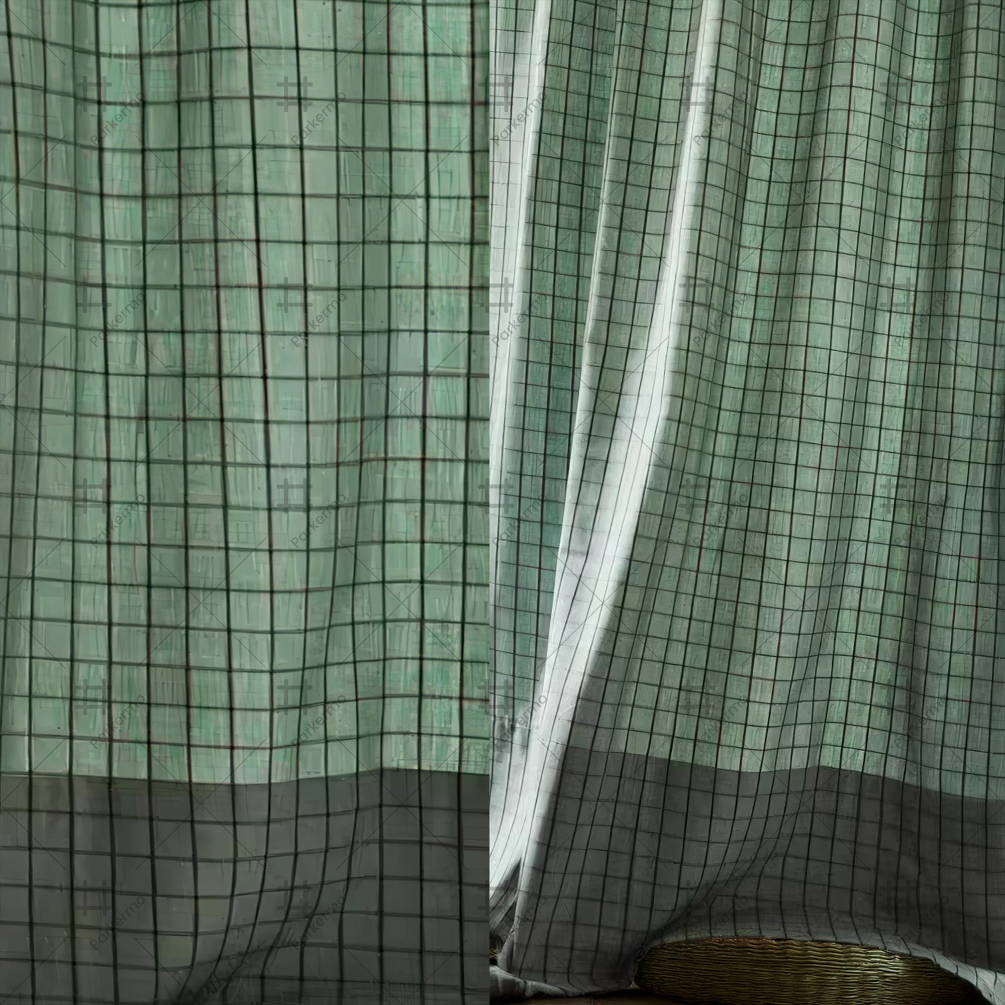 Modern Green Plaid Curtain, Minimalist Window Treatment for Living Room ...