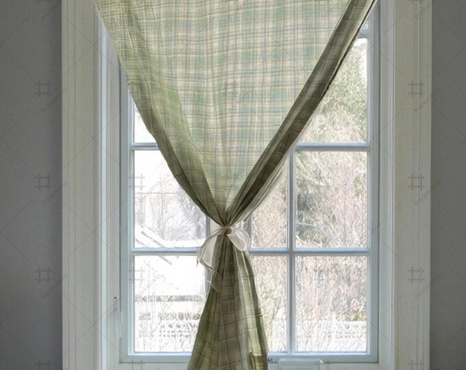 Green Plaid Curtain Panel Fall Plaid in Sage by Littlearrowdecor Faded ...