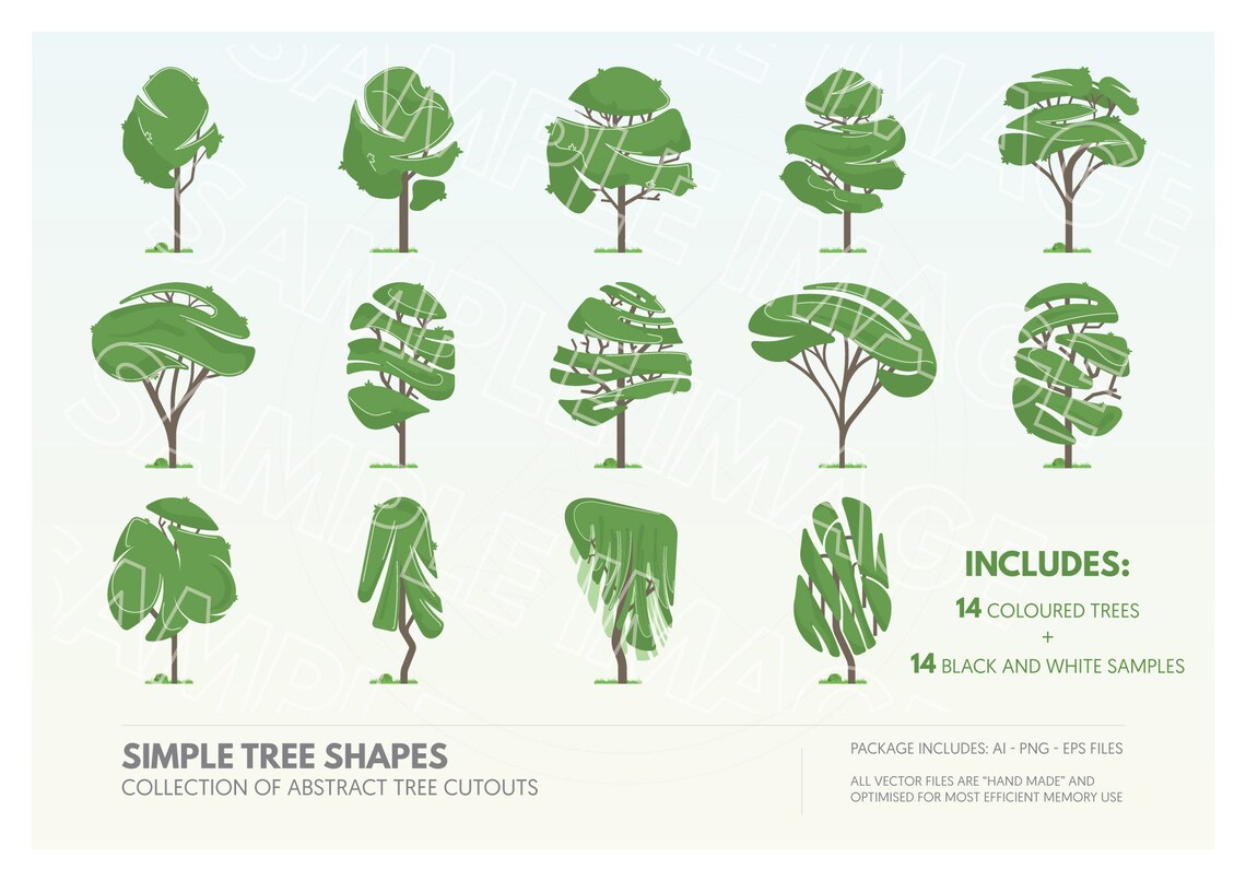 Flat Vector Tree Clipart Bundle Tree Silhouettes SVG AI - Etsy