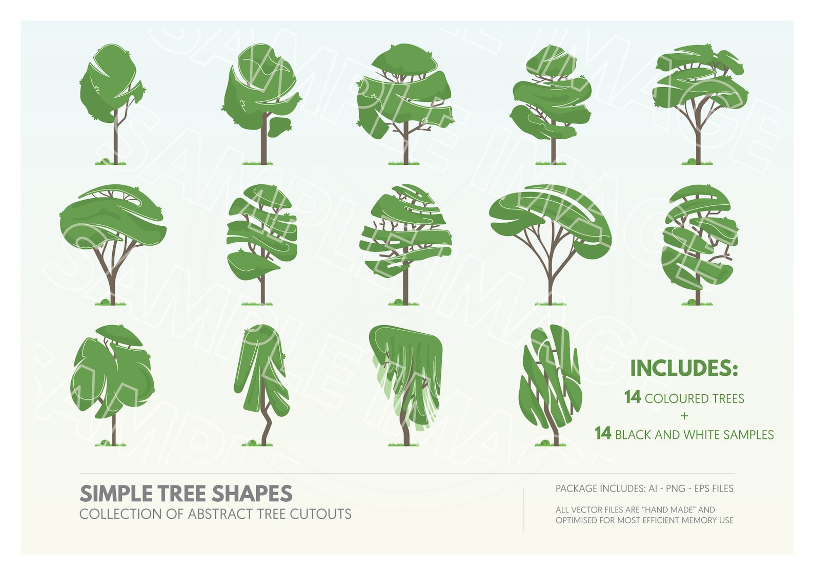 Flat Vector Tree Clipart Bundle | Tree Silhouettes SVG, AI, PNG - Etsy
