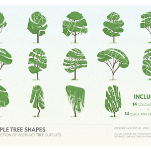 Flat Vector Tree Clipart Bundle | Tree Silhouettes SVG, AI, PNG - Etsy