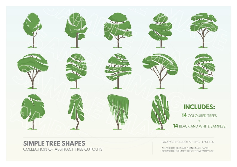 Flat Vector Tree Clipart Bundle | Tree Silhouettes SVG, AI, PNG - Etsy