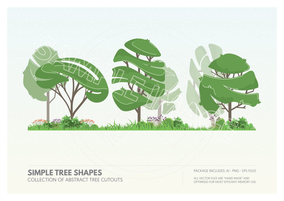Flat Vector Tree Clipart Bundle Tree Silhouettes SVG AI - Etsy
