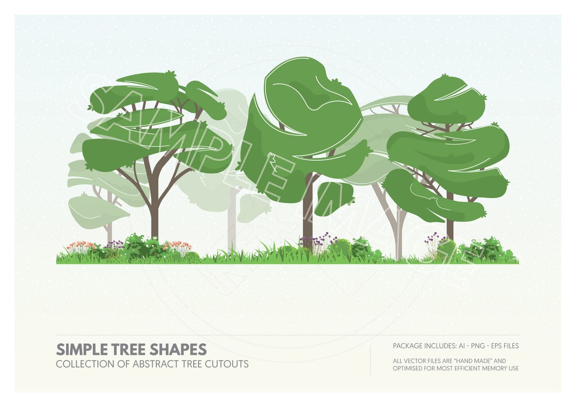 Flat Vector Tree Clipart Bundle Tree Silhouettes SVG AI - Etsy