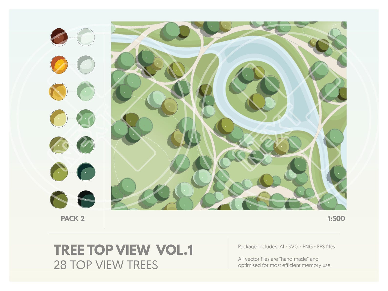 Tree Top View| VOL1 | Tree Vector | 28 Top View Trees | Instant ...