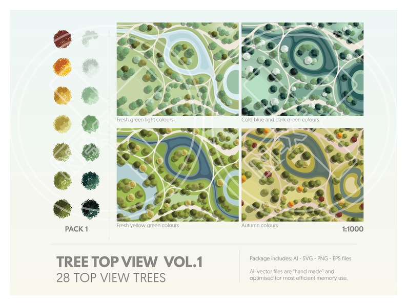 Tree Top View| VOL1 | Tree Vector | 28 Top View Trees | Instant ...