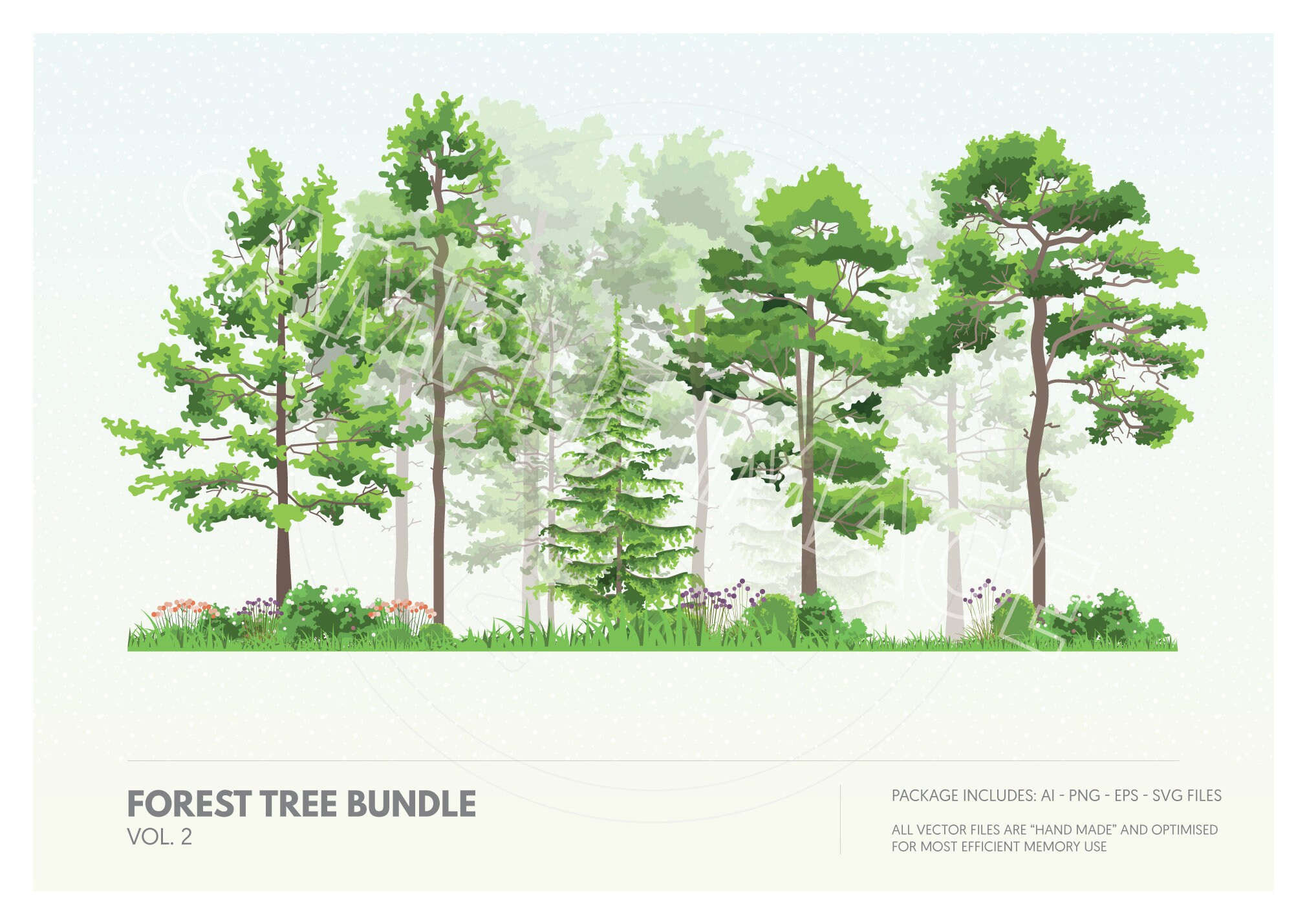 Flat Forest Tree Clipart Vector Collection | Evergreen Trees Vector AI ...