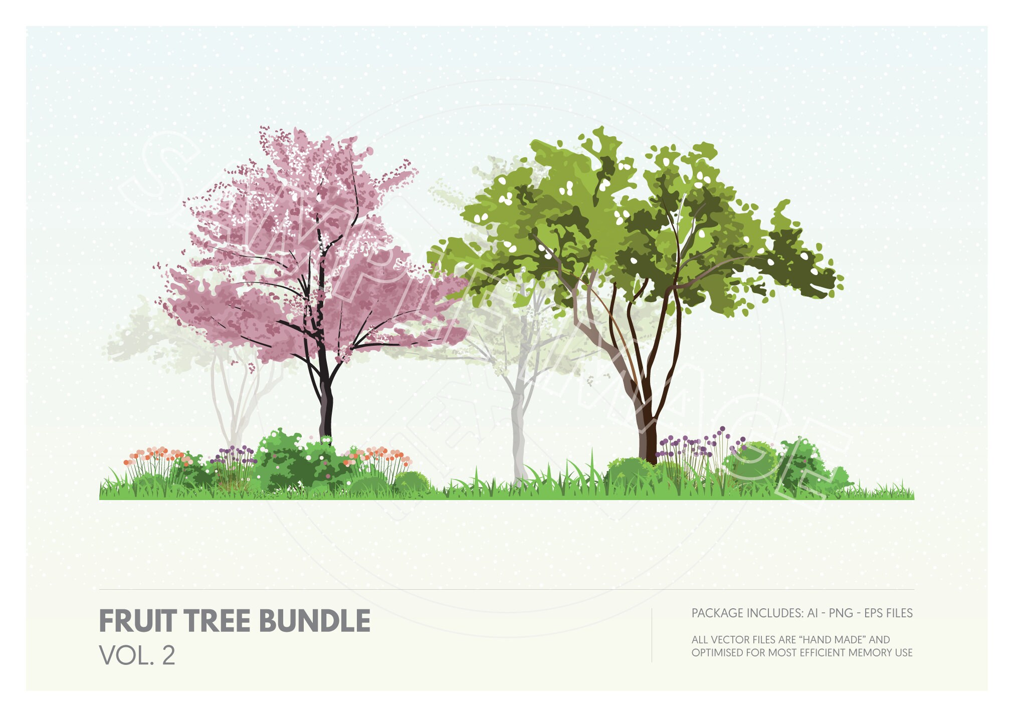 Flowering Tree Clipart Vector Bundle | Vector Cutout Trees PNG, AI, EPS ...