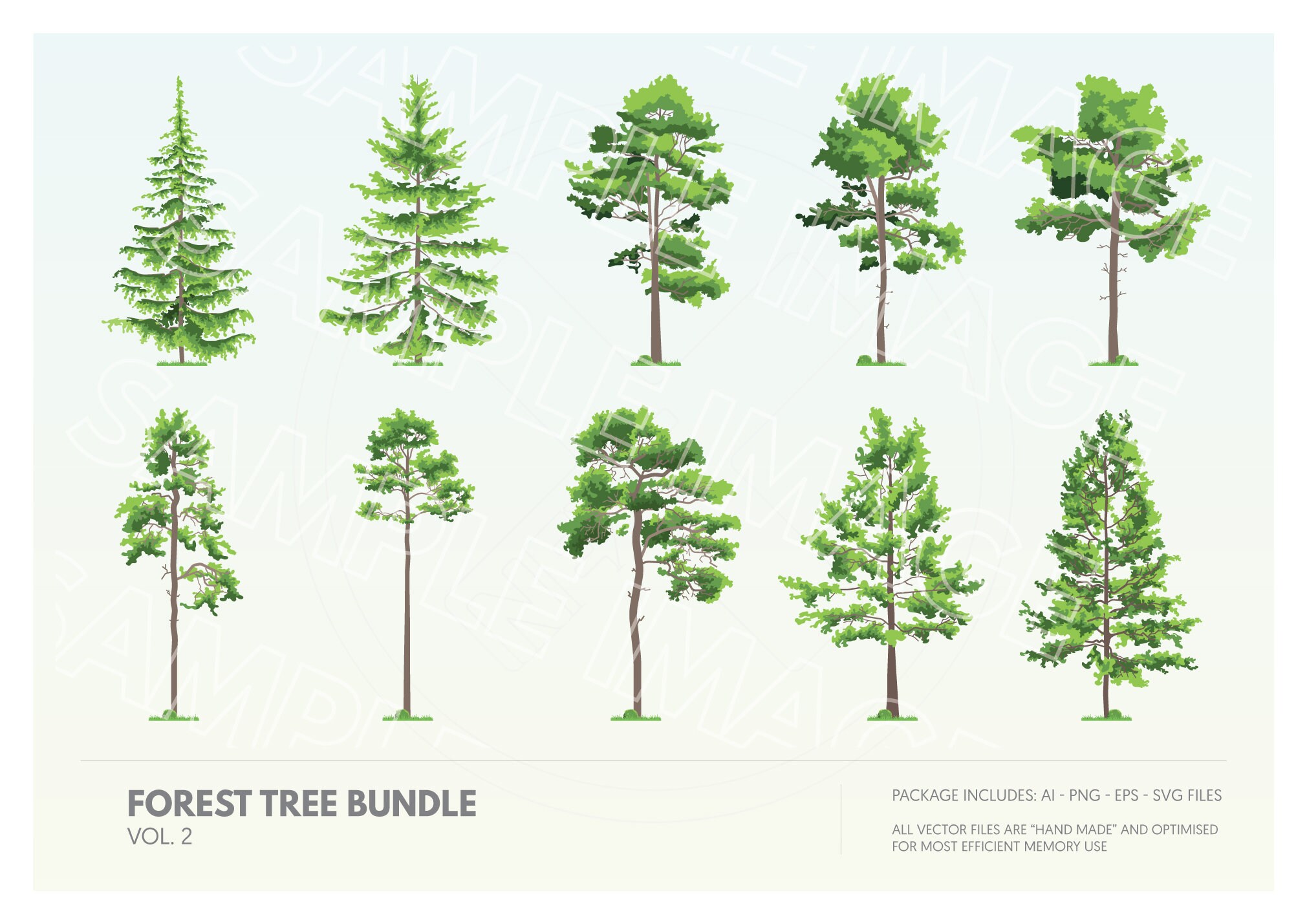 Flat Forest Tree Clipart Vector Collection | Evergreen Trees Vector AI ...
