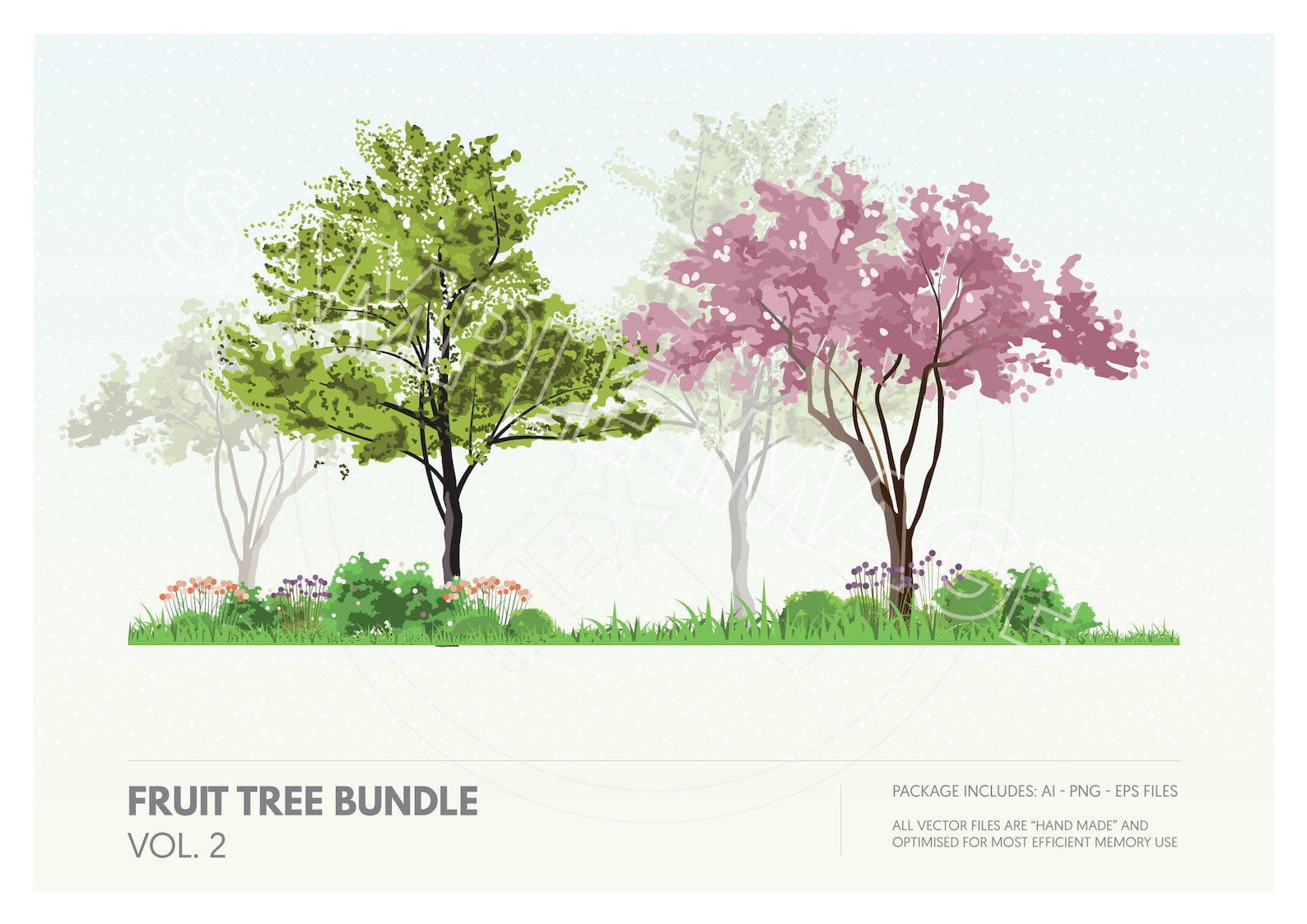 Flowering Tree Clipart Vector Bundle | Vector Cutout Trees PNG, AI, EPS ...